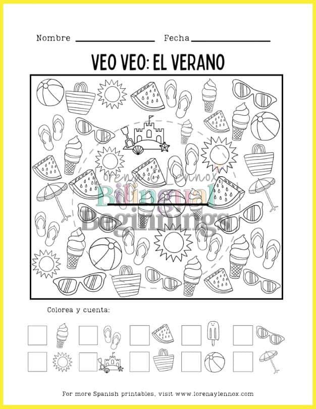 Summer I Spy Worksheets in Spanish - Etsy