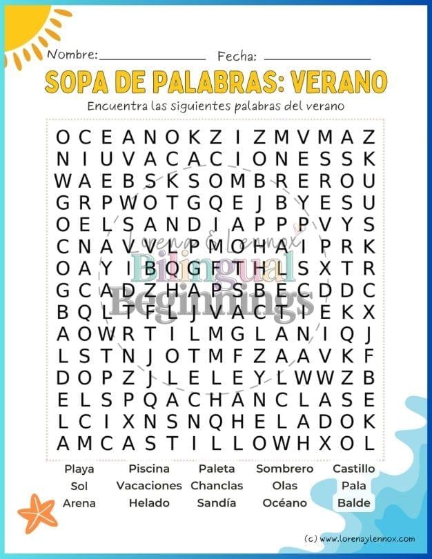 Summer Word Search in Spanish - Etsy