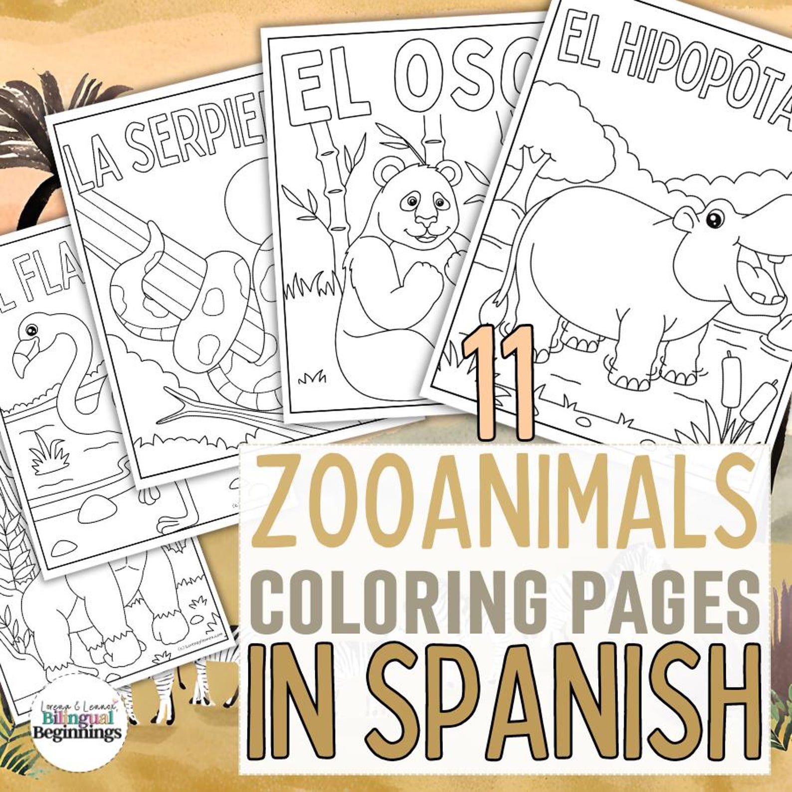 11 Zoo Animals Coloring Pages in Spanish - Etsy