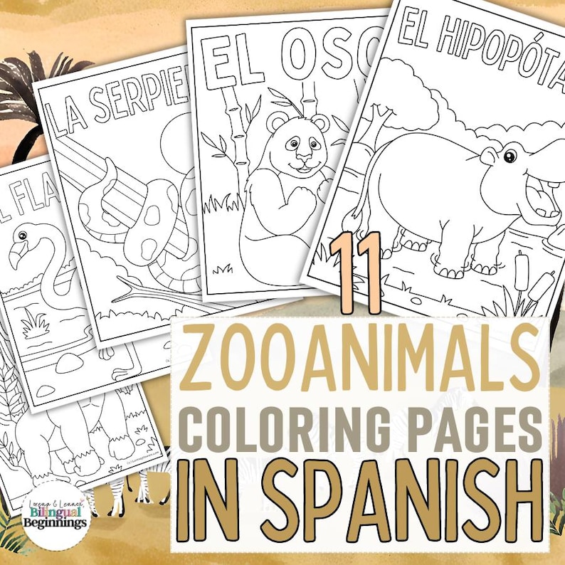 11 Zoo Animals Coloring Pages in Spanish - Etsy