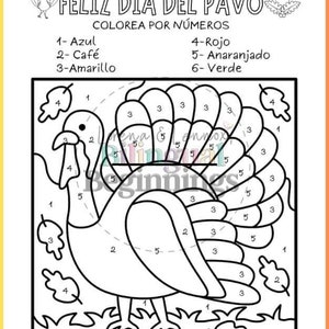 Thanksgiving Color by Number Pages in Spanish - Etsy