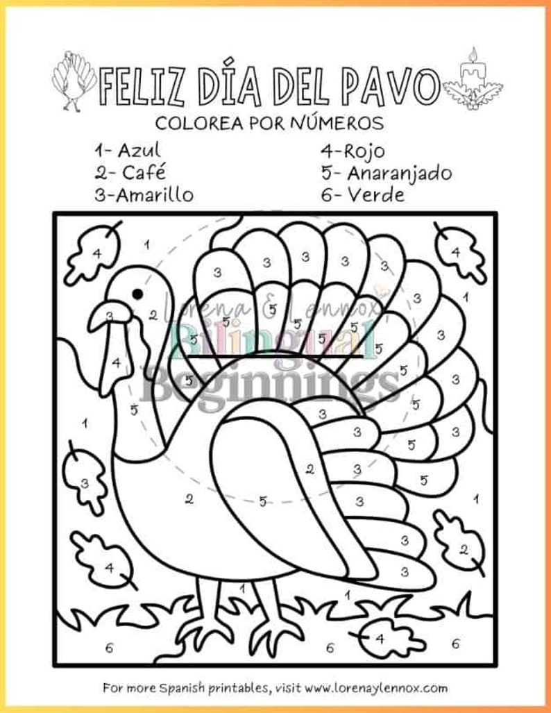 Thanksgiving Color by Number Pages in Spanish - Etsy
