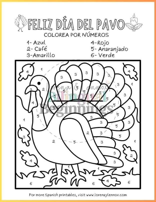 Thanksgiving Color by Number Pages in Spanish - Etsy