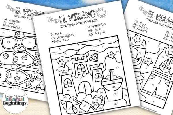 10 Color by Number Printable Summer Worksheets in Spanish - Etsy