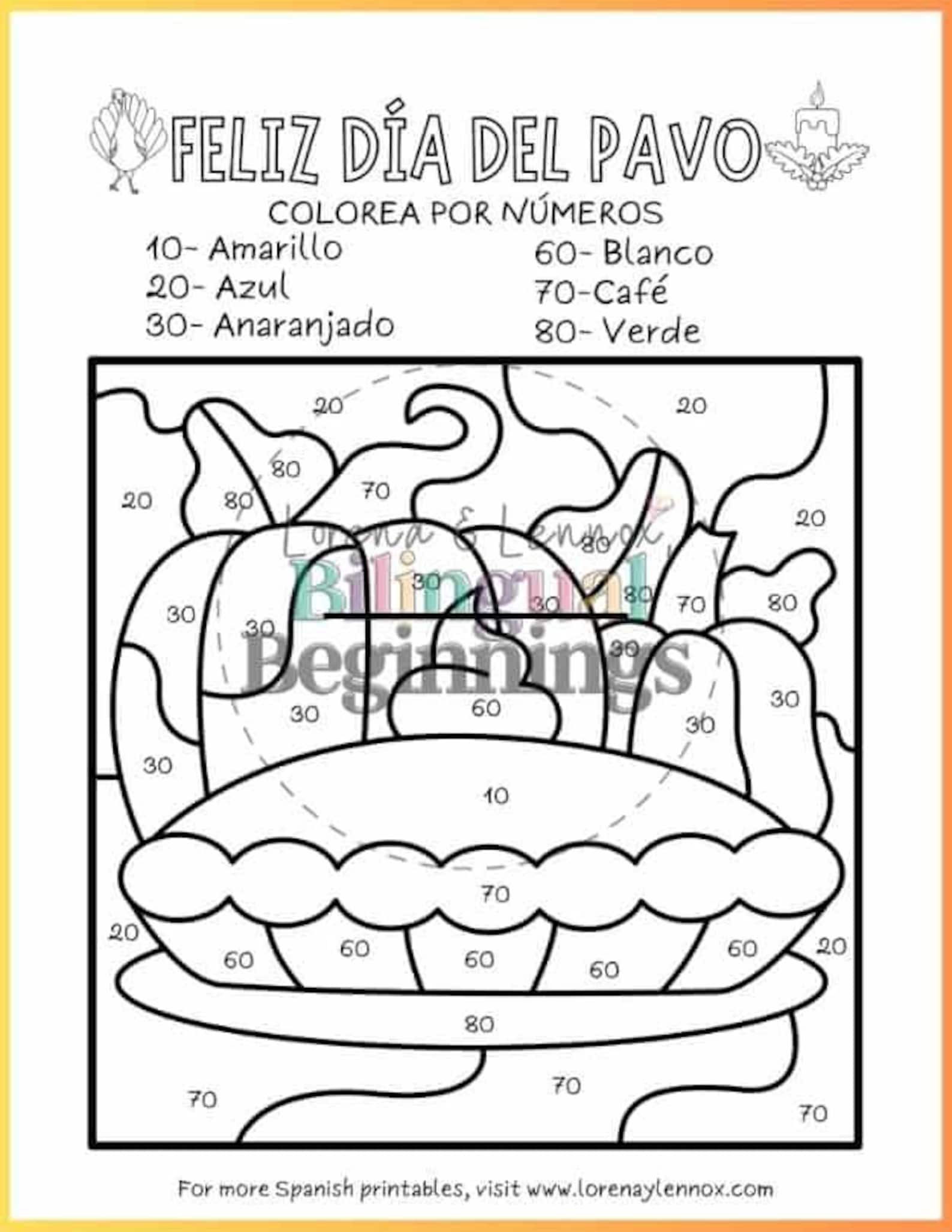 Thanksgiving Color by Number Pages in Spanish - Etsy