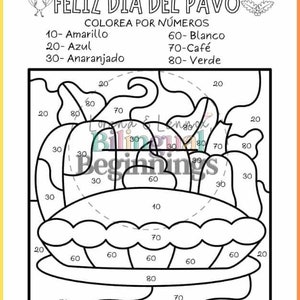 Thanksgiving Color by Number Pages in Spanish - Etsy