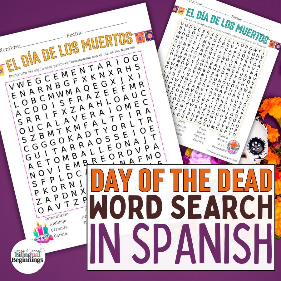Day of the Dead Word Search in Spanish - Etsy