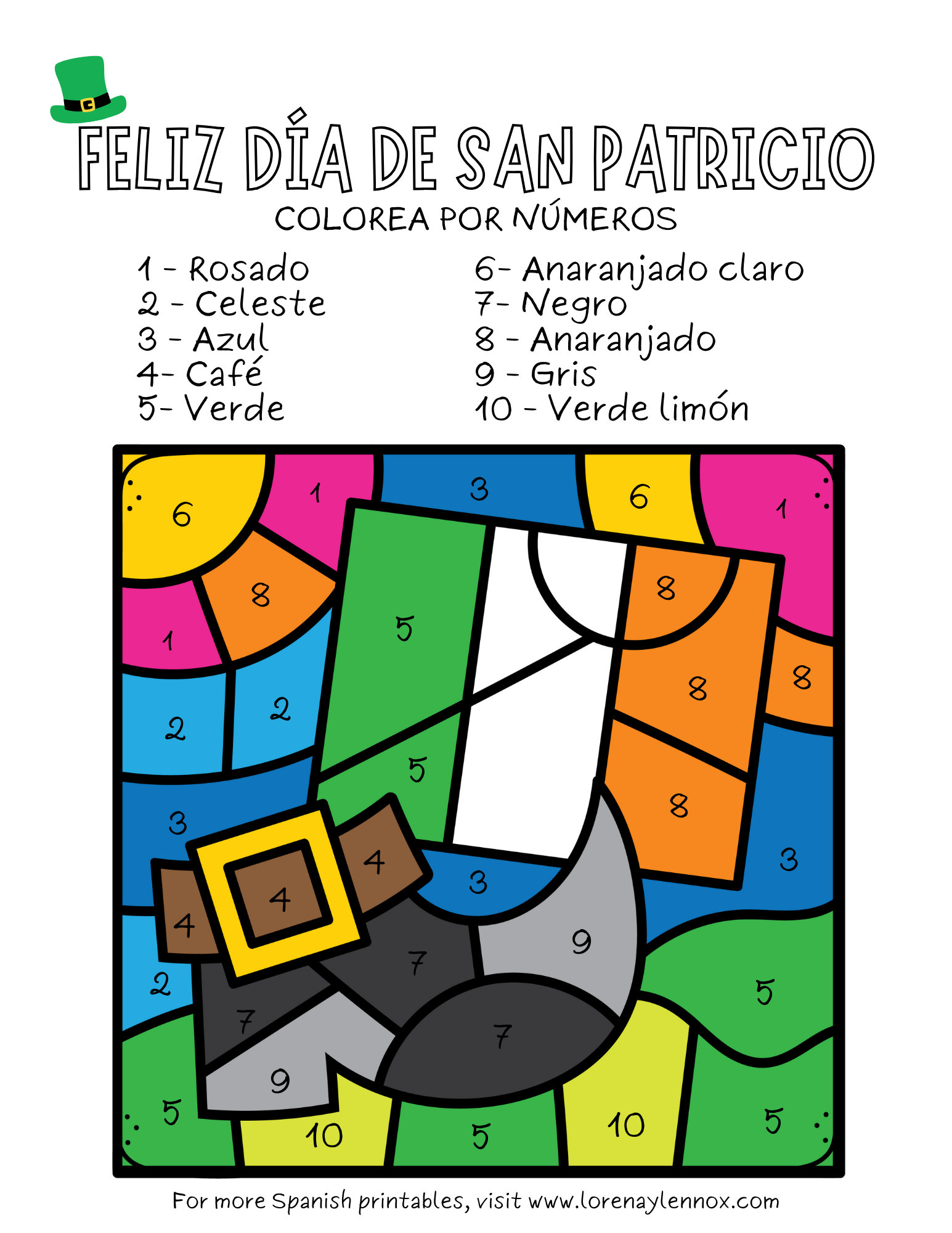 St. Patrick’s Day Color by Number in Spanish - Etsy