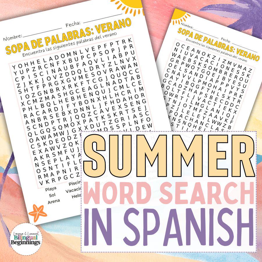 Summer Word Search in Spanish - Etsy