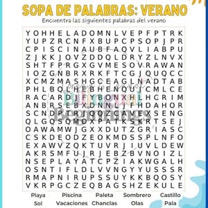 Summer Word Search in Spanish - Etsy