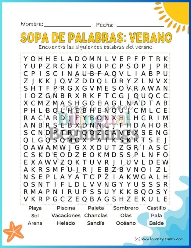 Summer Word Search in Spanish - Etsy