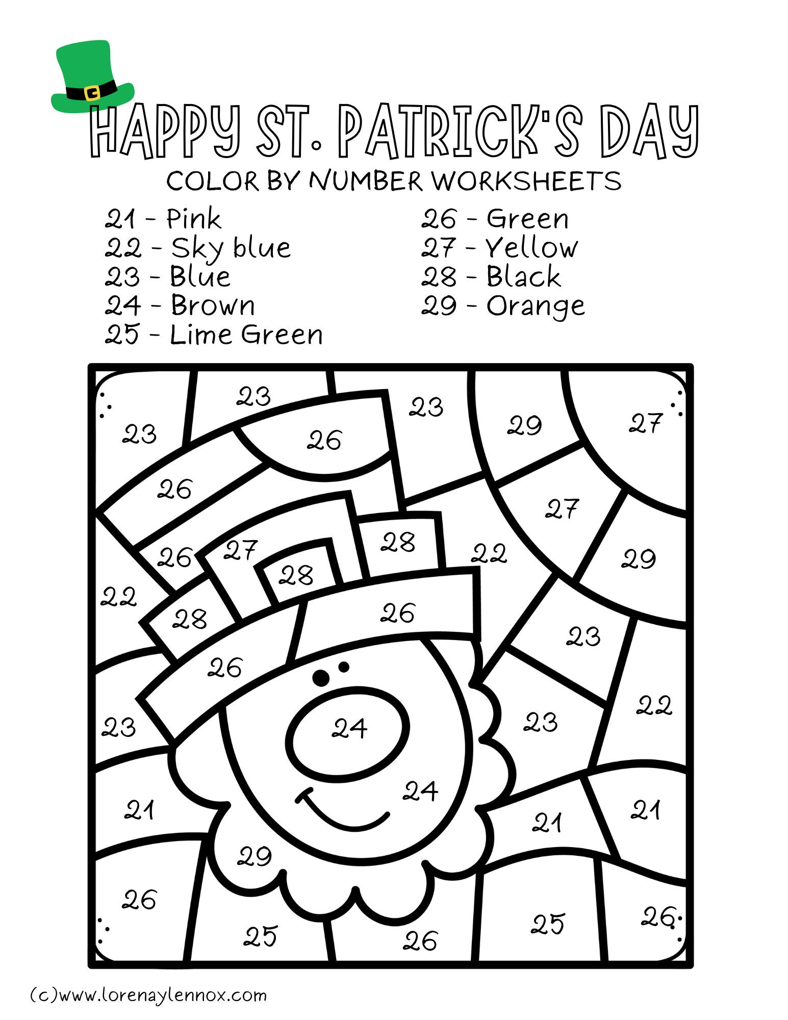 St. Patrick's Day Color by Number Worksheets (ENGLISH) - Etsy