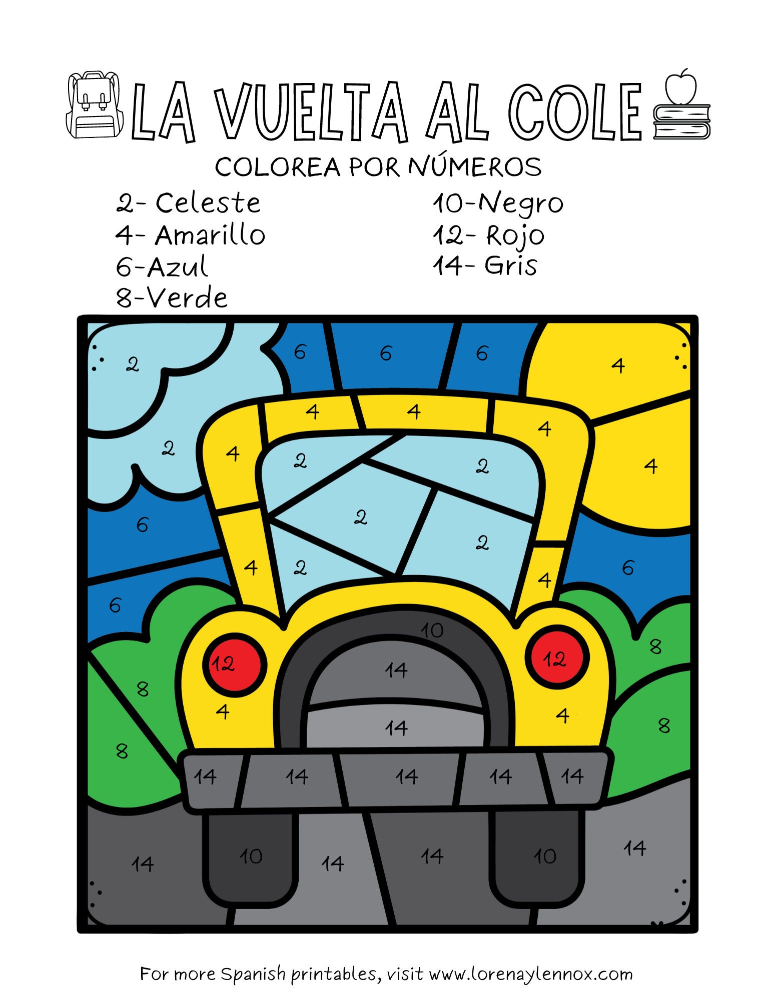 Back-to-school Color by Number Pages in Spanish - Etsy