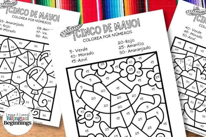 Cinco De Mayo Color by Number Printables in Spanish - Etsy