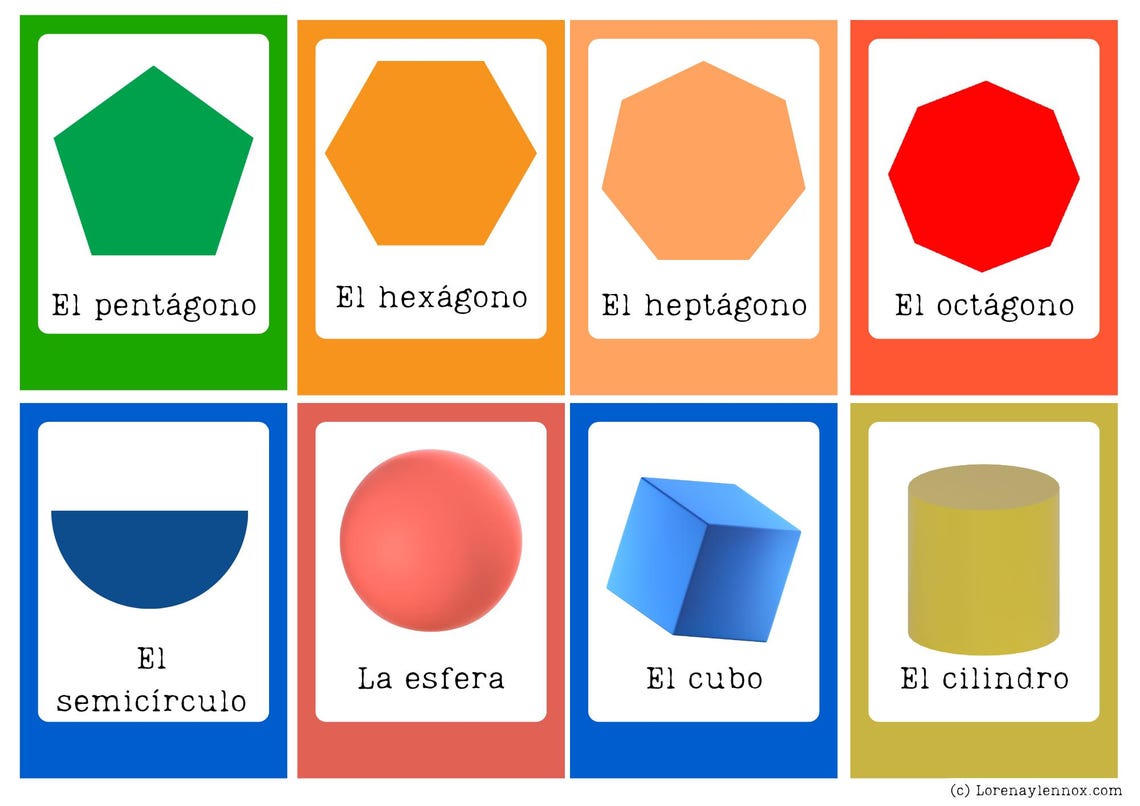 20 Shape Flashcards in Spanish - Etsy