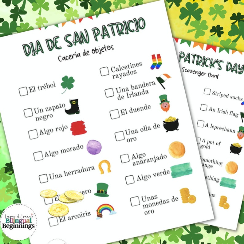 St. Patrick's Day Scavenger Hunt in Spanish & English - Etsy