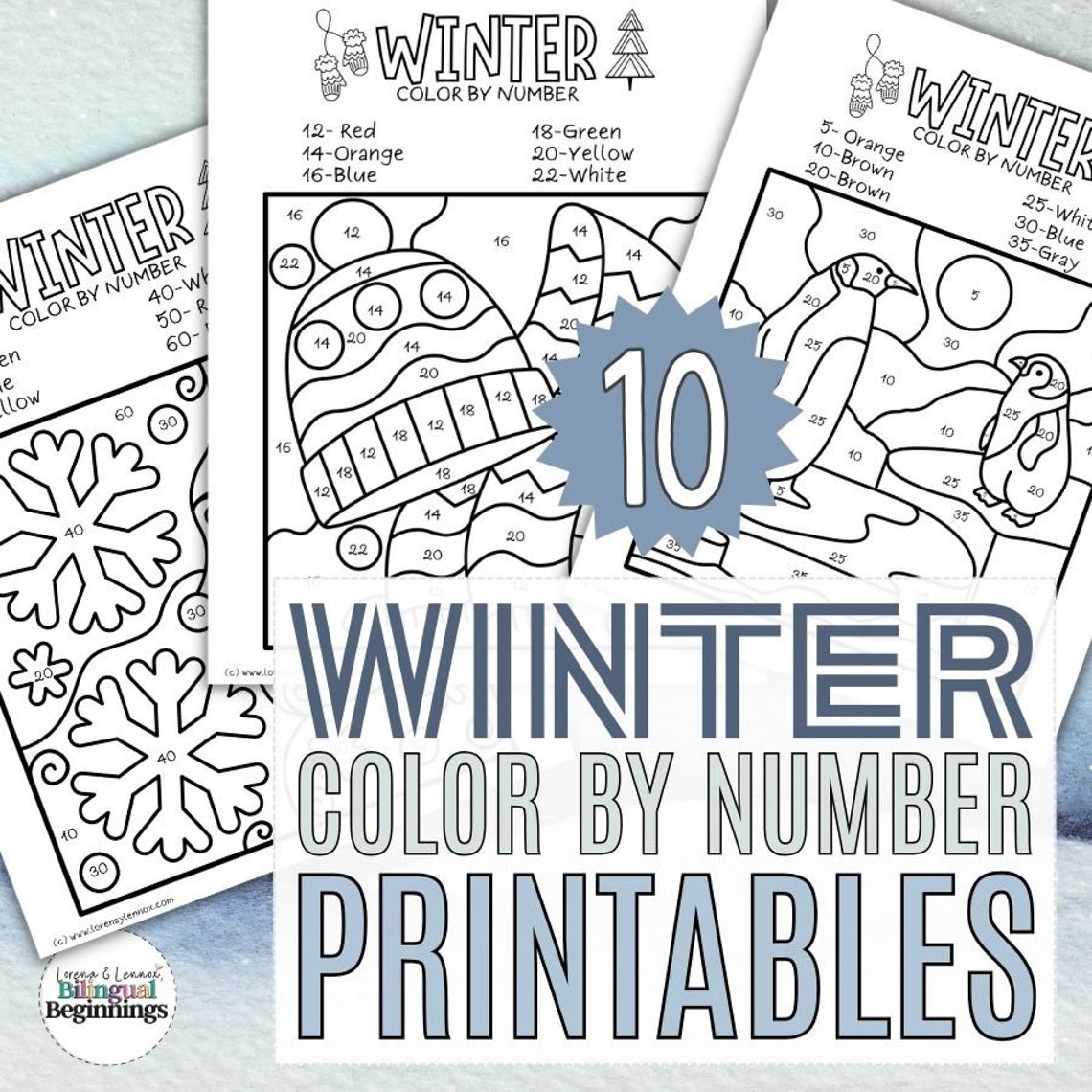 Winter Color by Number Printables - Etsy