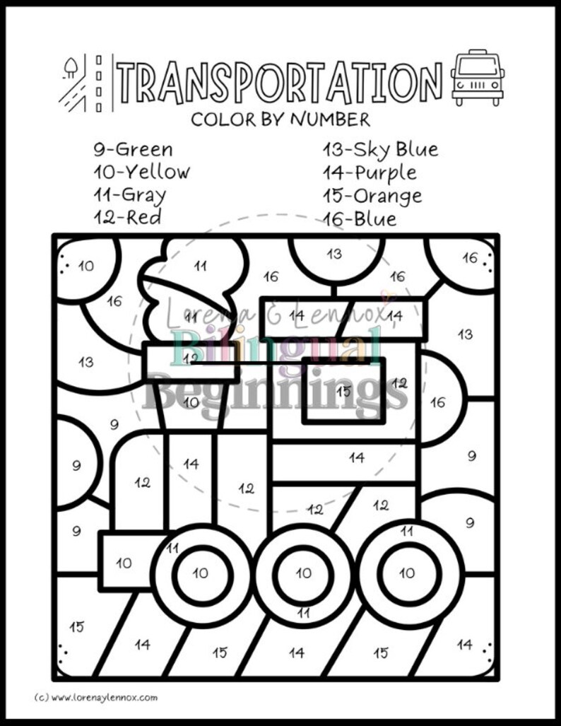 Transportation-themed Color by Number Printables - Engaging Educational ...