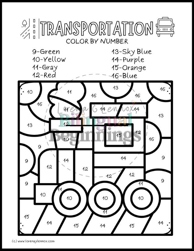 Transportation-themed Color by Number Printables - Engaging Educational ...