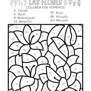 Flower Color by Number Coloring Pages in SPANISH - Etsy