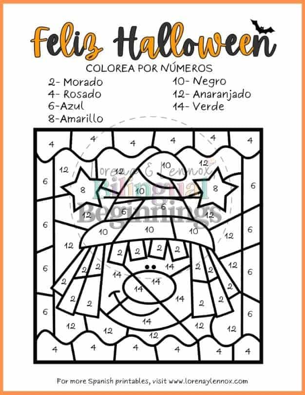 Halloween Color by Number Pages in Spanish for Kids - Etsy