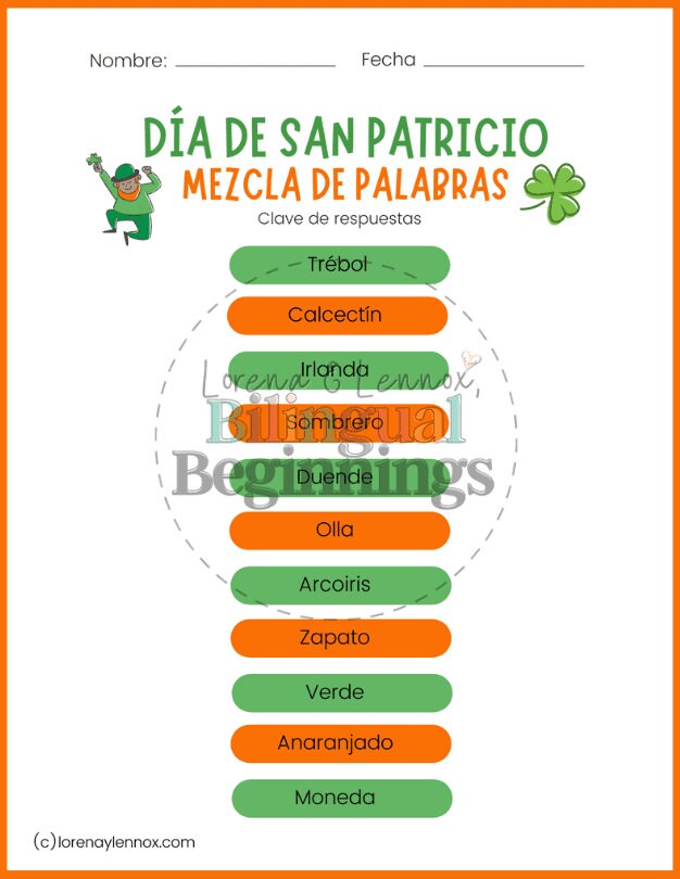 St. Patrick's Day Word Scramble in Spanish - Etsy