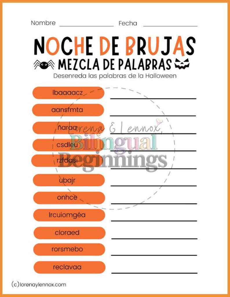 Halloween Word Scramble Printable in Spanish - Etsy
