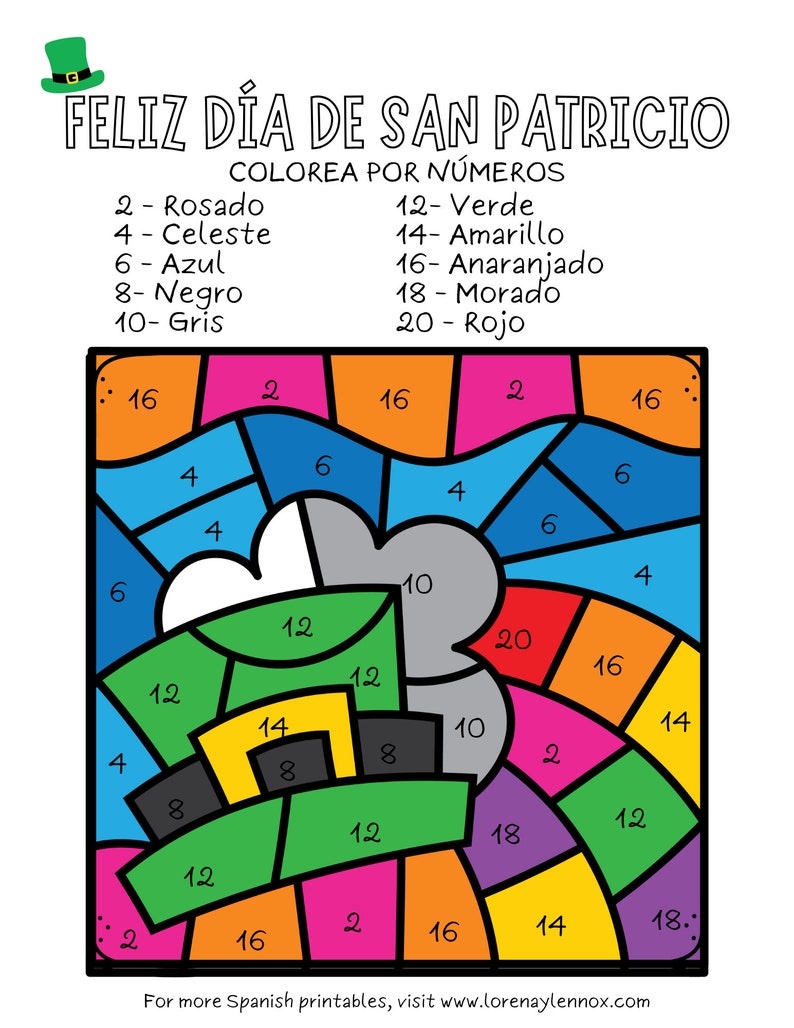 St. Patrick’s Day Color by Number in Spanish - Etsy