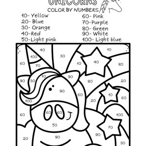 Color by Number Unicorn Coloring Pages in English - Etsy