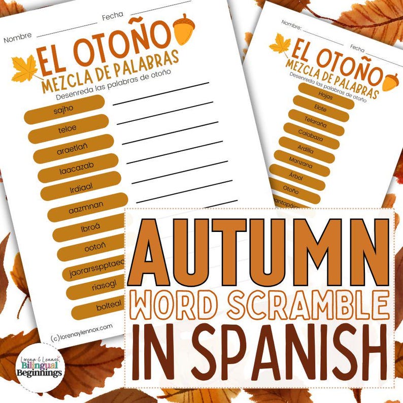 Fall Word Scramble in Spanish - Etsy