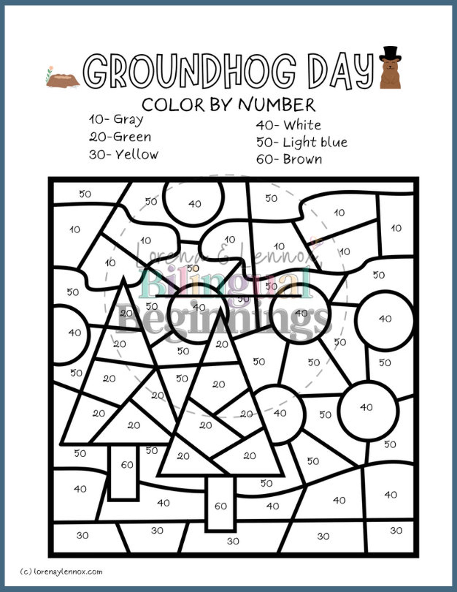 Groundhog Day Color by Number Printables (english) - Etsy