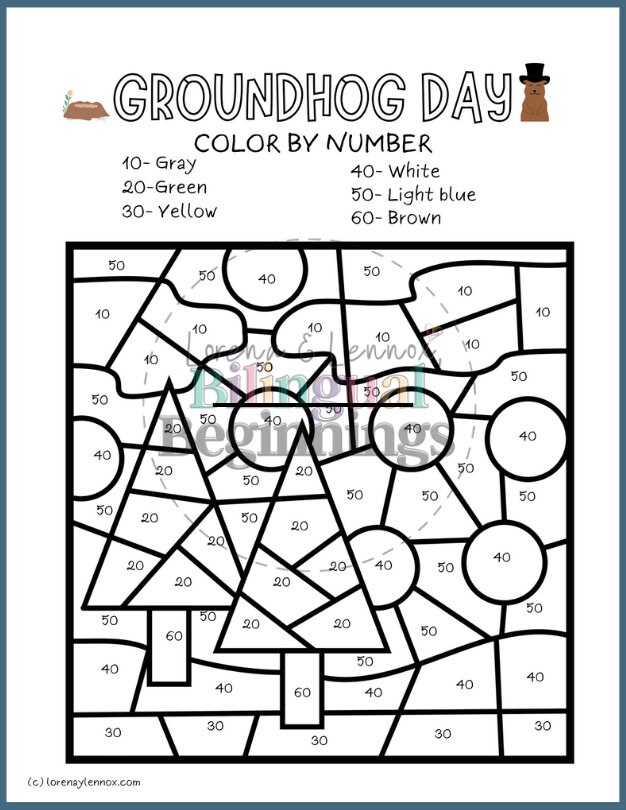 Groundhog Day Color by Number Printables (english) - Etsy