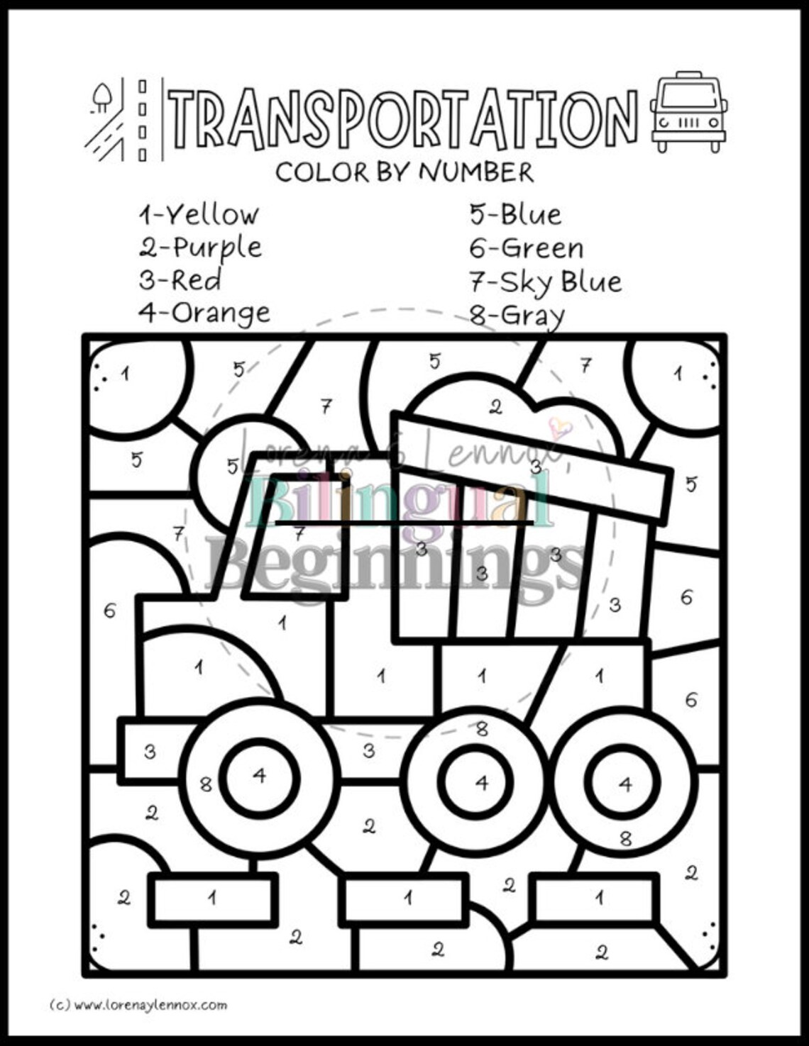 Transportation-themed Color by Number Printables - Engaging Educational ...