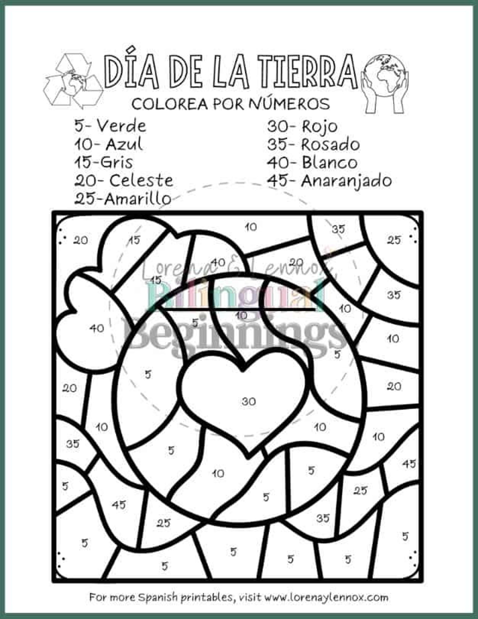 Earth Day Color by Number Printables in Spanish - Etsy