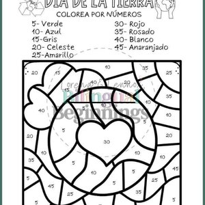 Earth Day Color by Number Printables in Spanish - Etsy