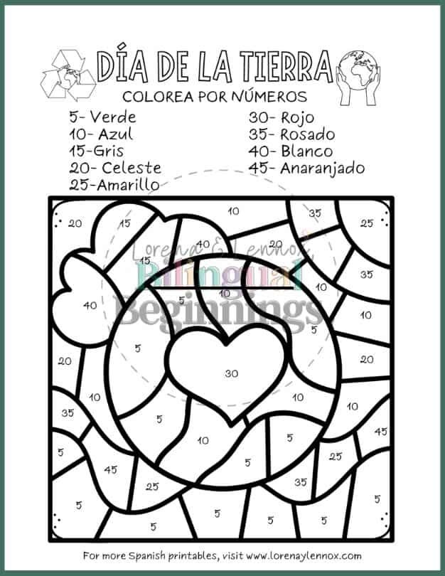 Earth Day Color by Number Printables in Spanish - Etsy