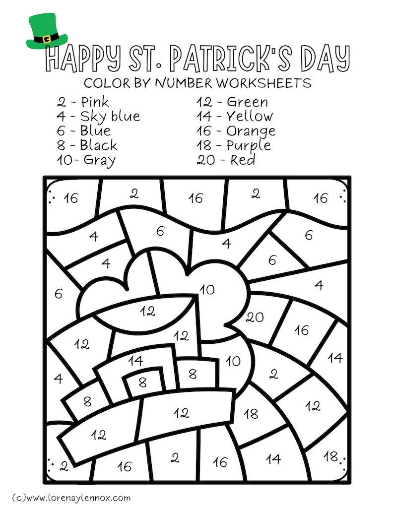 St. Patrick's Day Color by Number Worksheets (ENGLISH) - Etsy