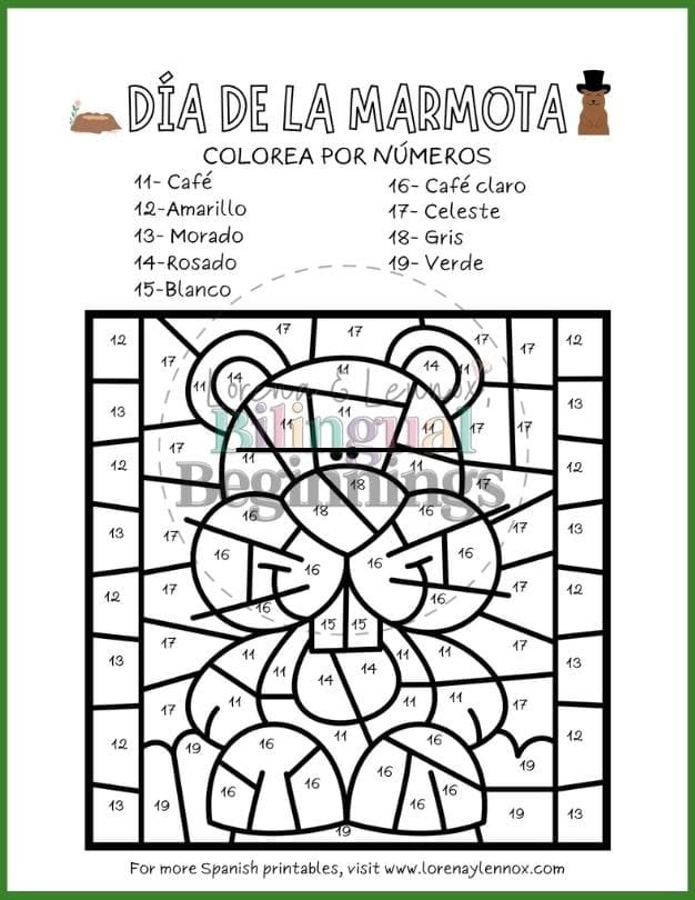 Groundhog Day Color by Number Printables in Spanish (6) - Etsy