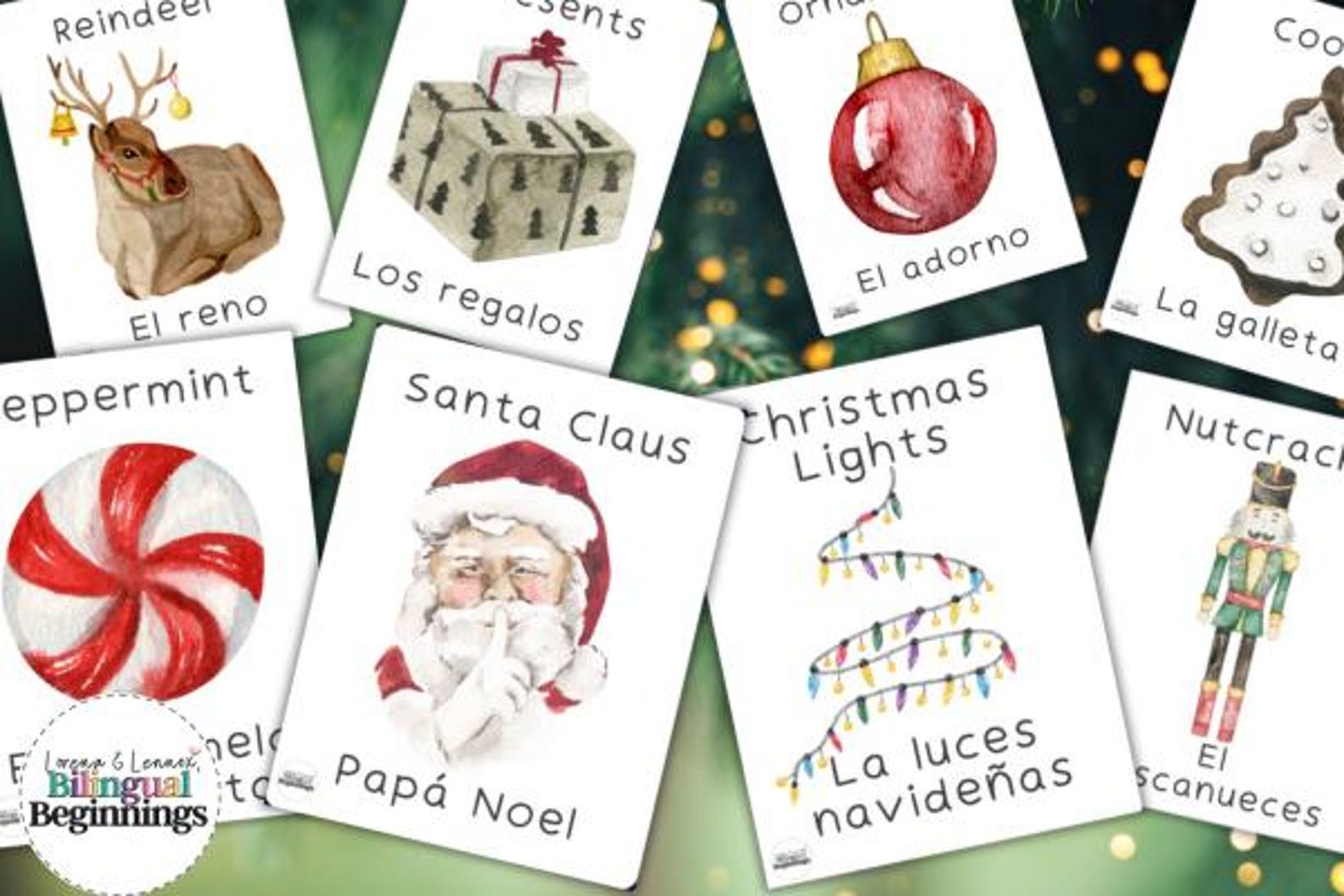 32 Bilingual Christmas Flashcards in Spanish - Etsy