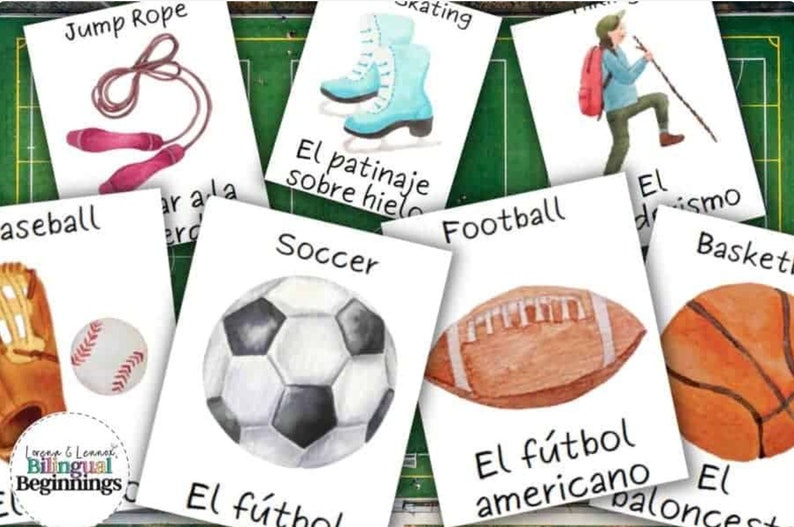 15 Bilingual Spanish english Sports Flashcards in Spanish - Etsy