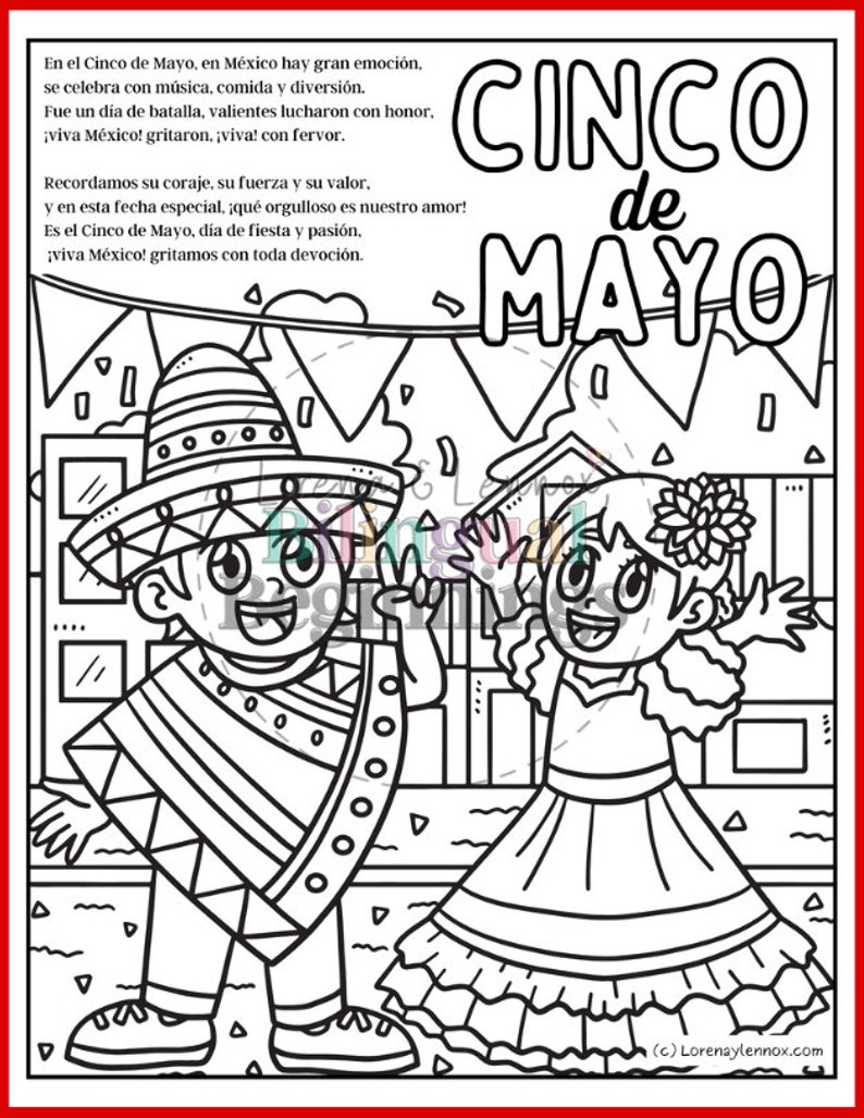 6 Cinco De Mayo Bilingual Coloring Pages - Etsy