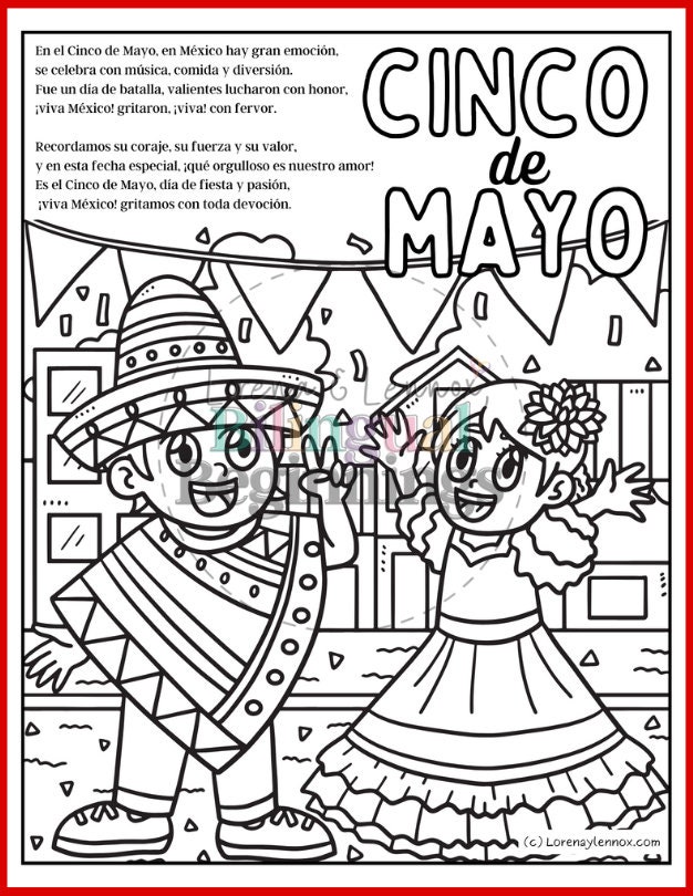 6 Cinco De Mayo Bilingual Coloring Pages - Etsy