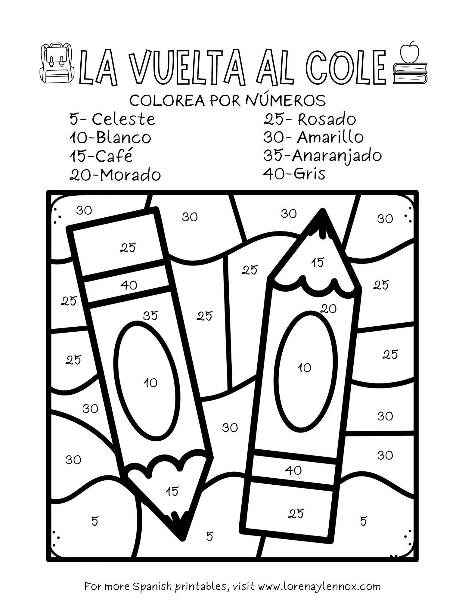 Back-to-school Color by Number Pages in Spanish - Etsy
