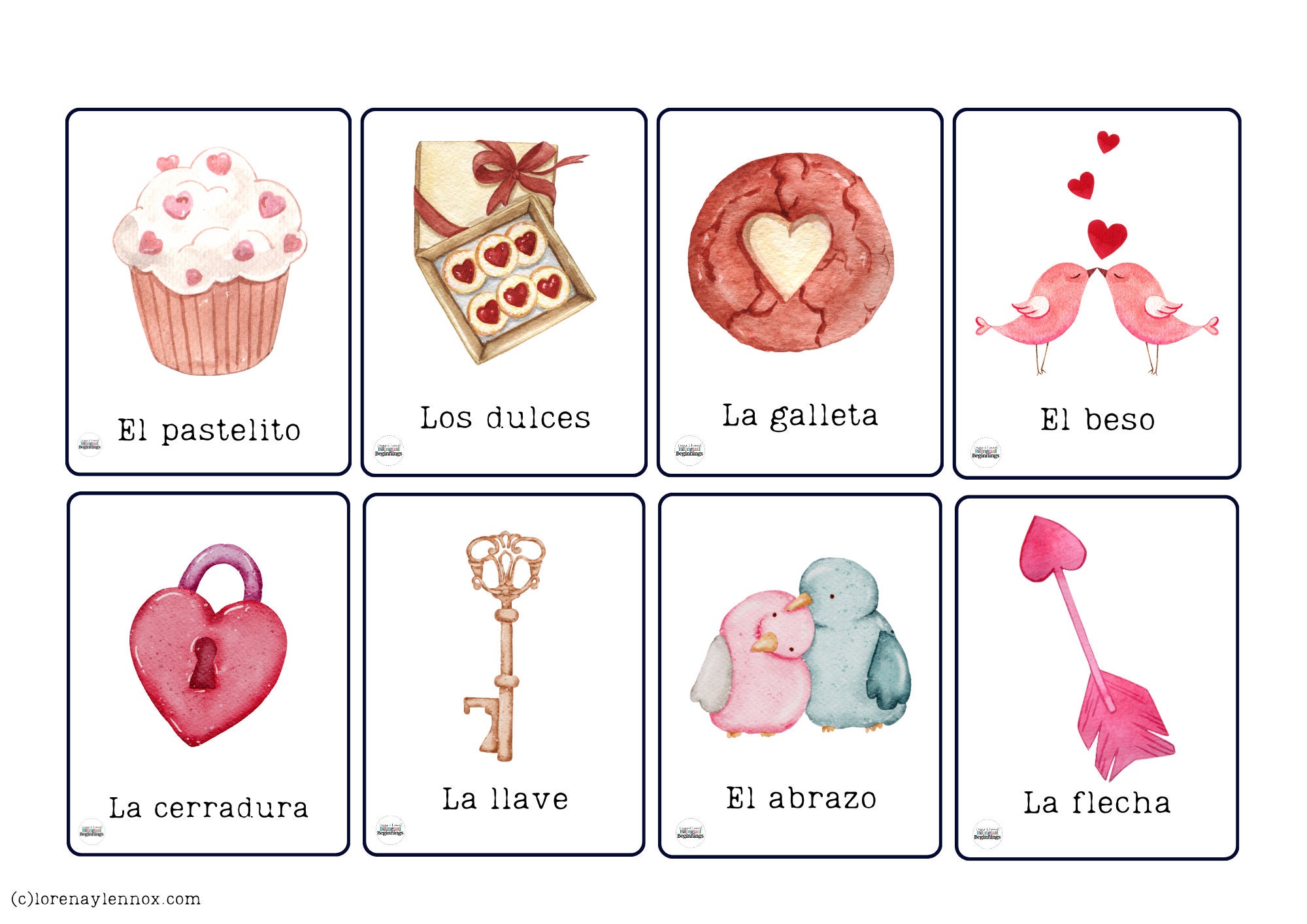 20 Valentine's Day Flashcards in Spanish! - Etsy