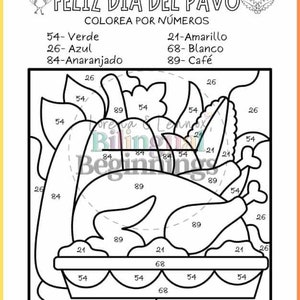 Thanksgiving Color by Number Pages in Spanish - Etsy