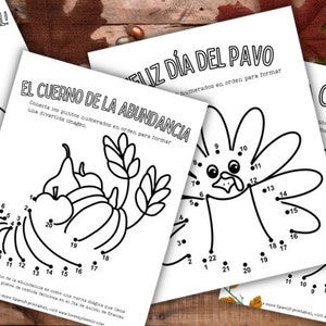 5 Thanksgiving Dot to Dot Printable Worksheets in Spanish - Etsy