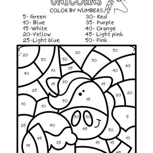 Color by Number Unicorn Coloring Pages in English - Etsy