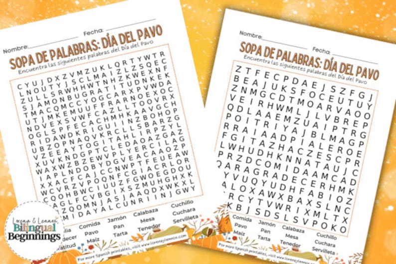 Thanksgiving Word Search in Spanish - Etsy