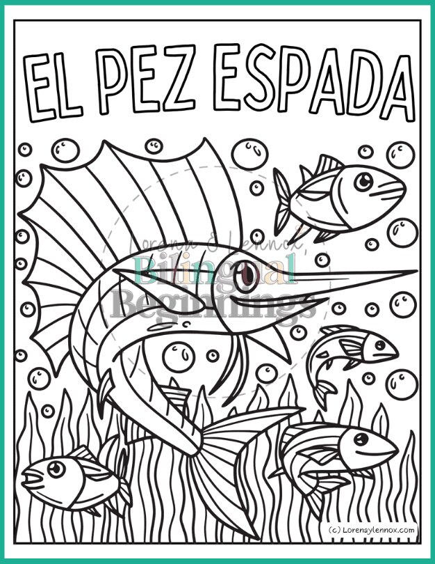 10 Ocean Animals Coloring Pages in Spanish - Etsy
