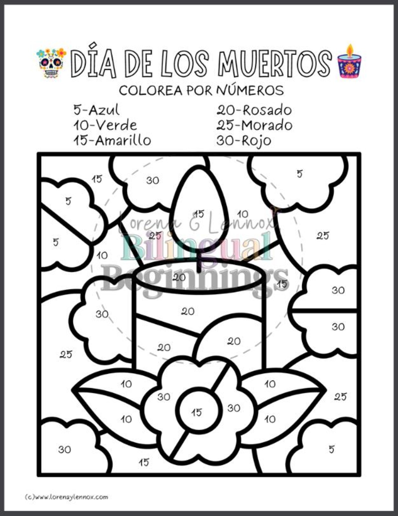 8 Day of the Dead Color by Number Printables in Spanish - Etsy